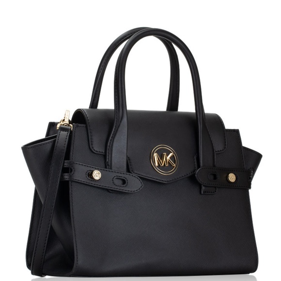Michael Kors | Bags | Michael Kors Carmen Medium Faux Leather Belted Satchel In Black | Poshmark